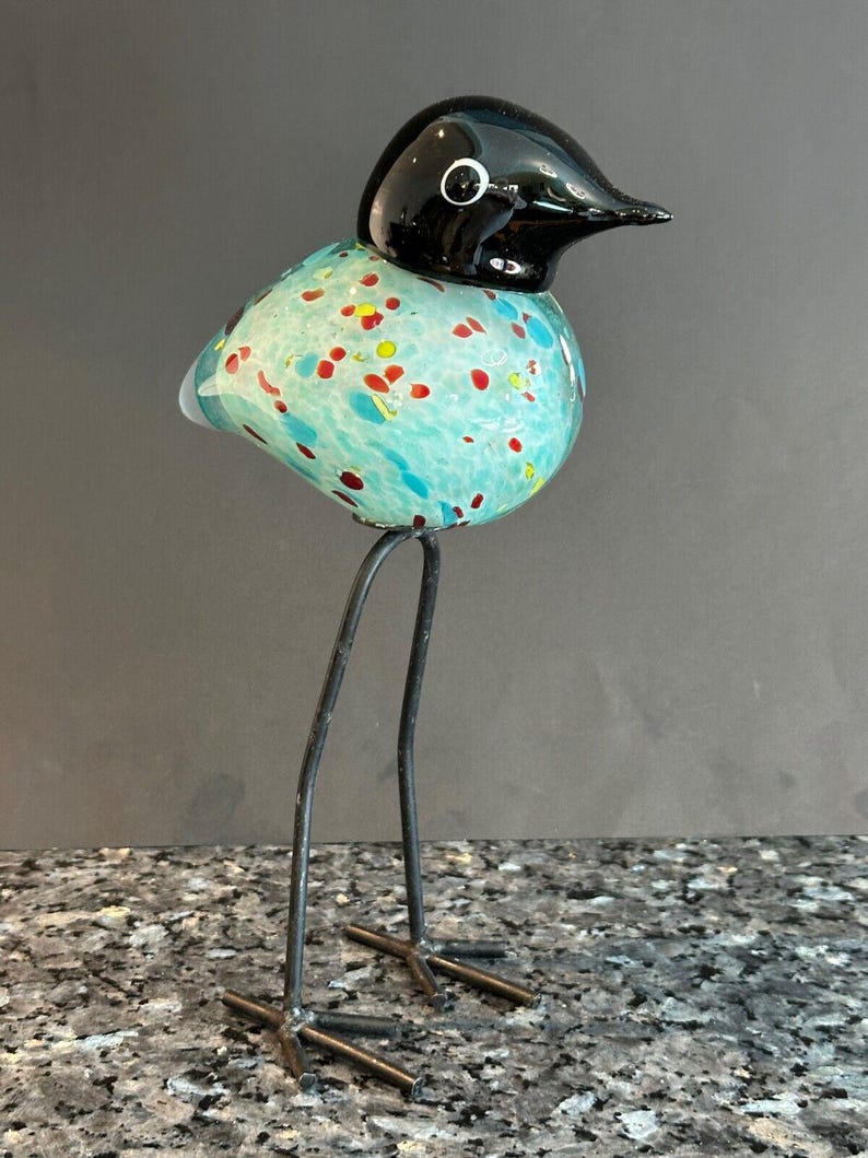 Aqua Blue Glass Bird With Metal Legs Art Glass Figurine - Etsy