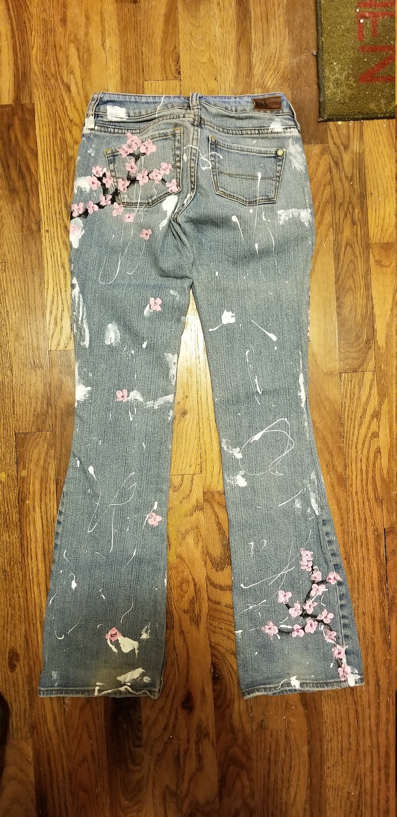 Messy Worn Cherry Blossom Hand Painted Jeans OOAK 4 Pairs | Etsy