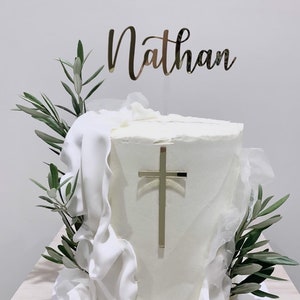 Christening, Baptism Name Cake Topper With Separate Cross Cake Charm - Etsy