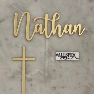 Christening, Baptism Name Cake Topper With Separate Cross Cake Charm - Etsy