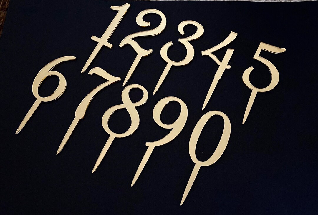 Set of 10 Number Birthday Cake Toppers in Gold or Silver Mirror - Etsy