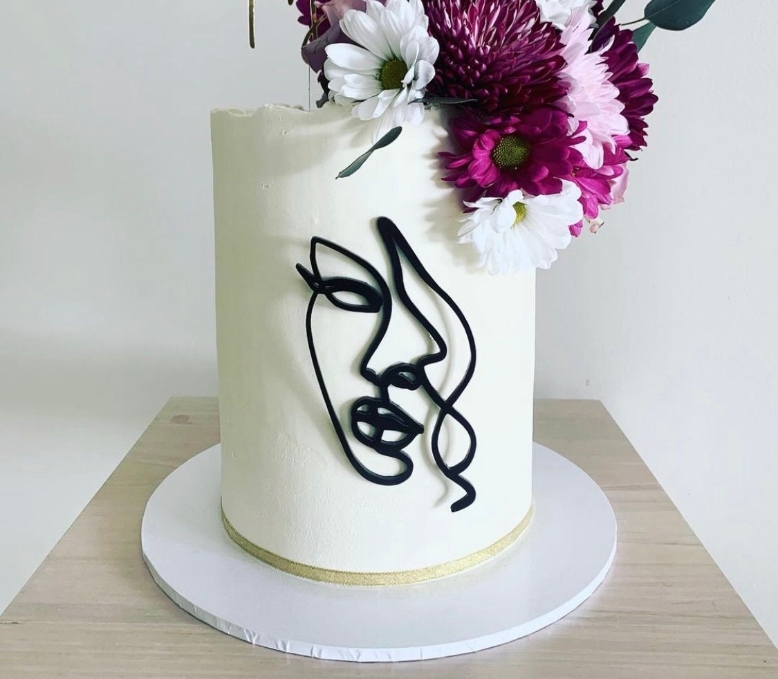 Ladies Face Line Art Cake Topper Charm - Etsy
