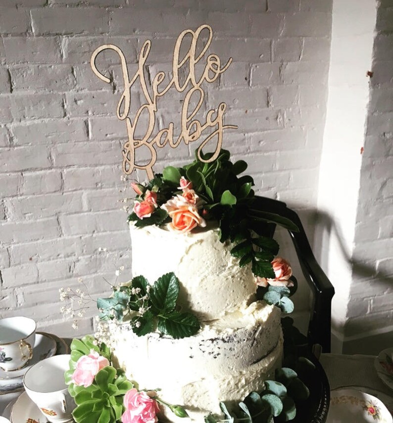 Baby Shower Cake topper reads: Hello Baby | Etsy