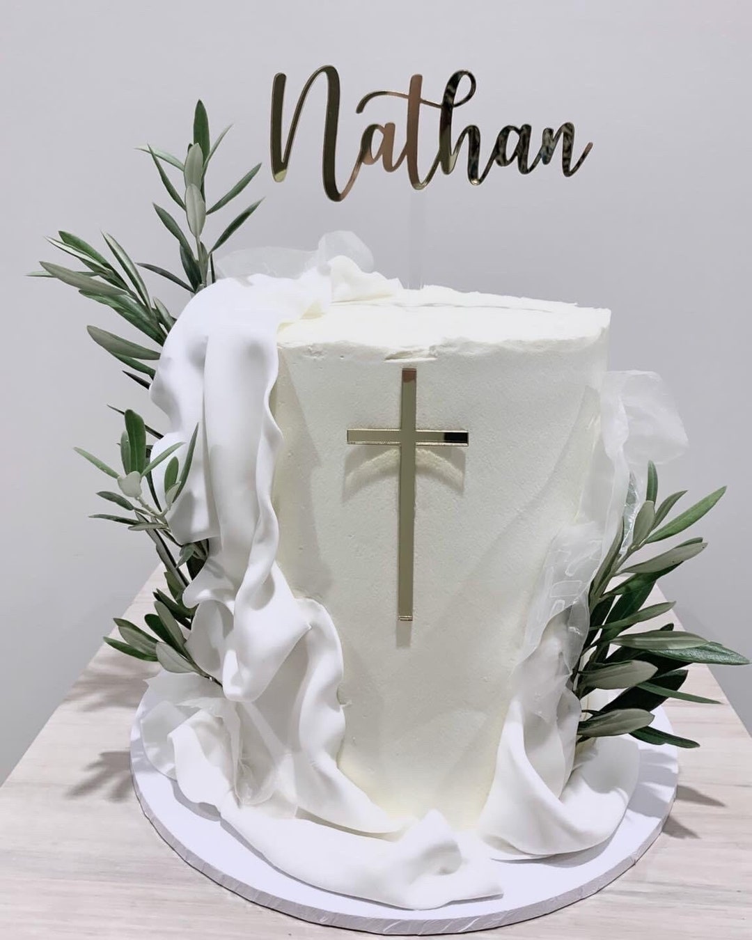 Christening, Baptism Name Cake Topper With Separate Cross Cake Charm - Etsy