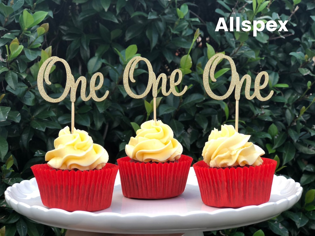 One Cupcake First Birthday Cake Toppers 1st Birthday Set of 12 - Etsy