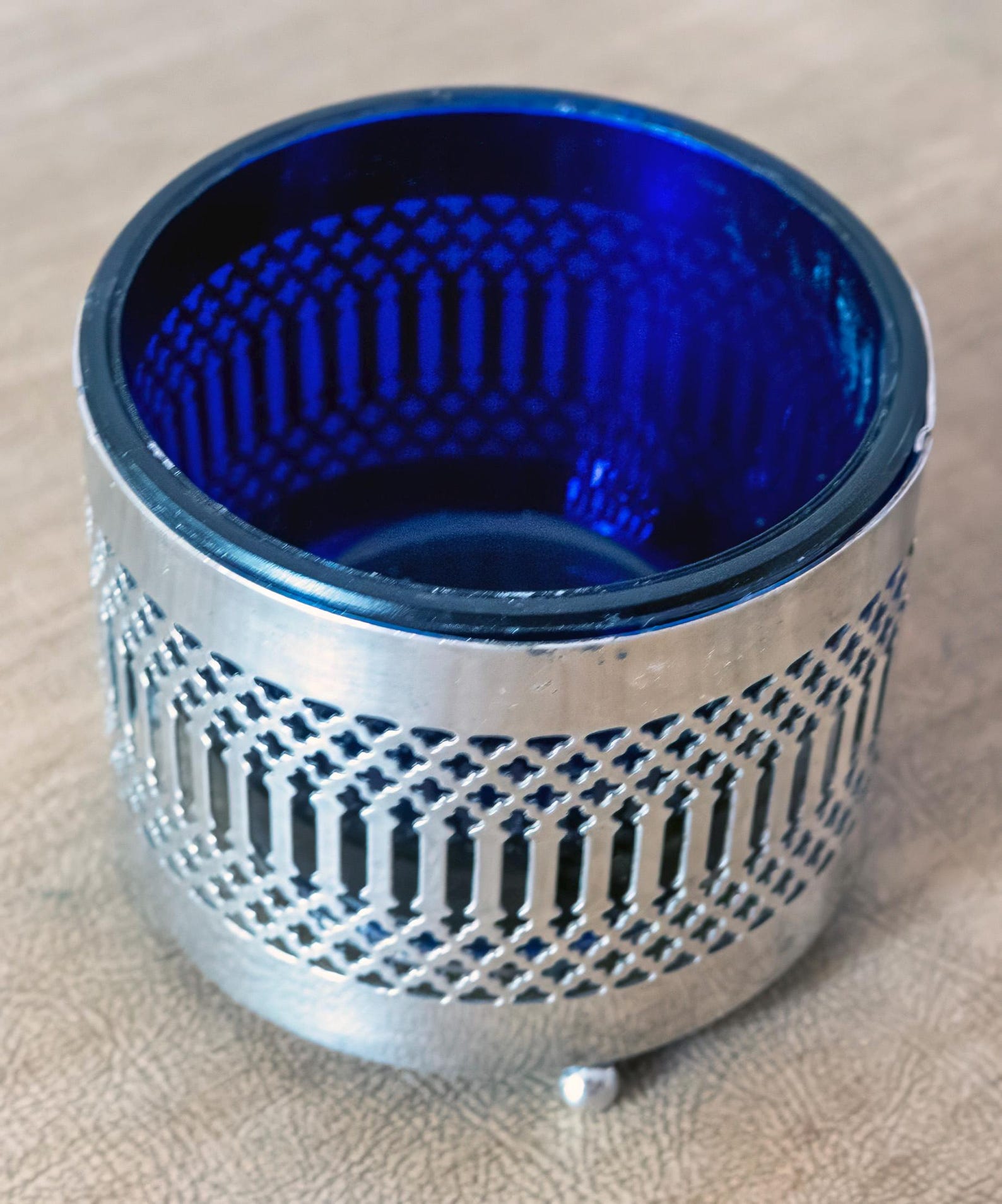 Vintage Cobalt Blue and Silver Metal Jelly Jar - Etsy