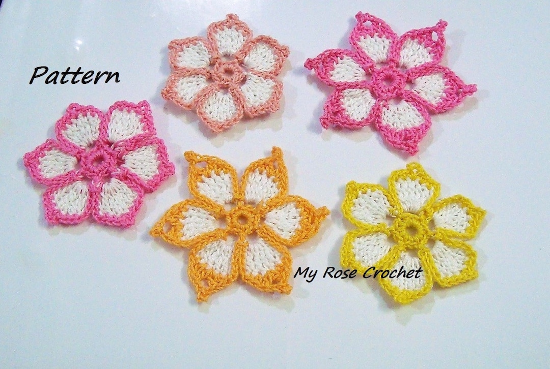 CROCHET Flowers Pattern- Crochet Double Color Flowers Pattern- Crochet ...