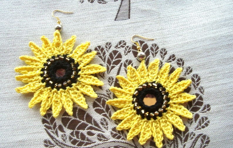 CROCHET Earring Pattern Crochet Beaded Sunflower Earring | Etsy
