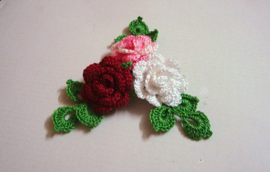 CROCHET Mini Roses With Leaves Flowers Applique Pattern - Etsy