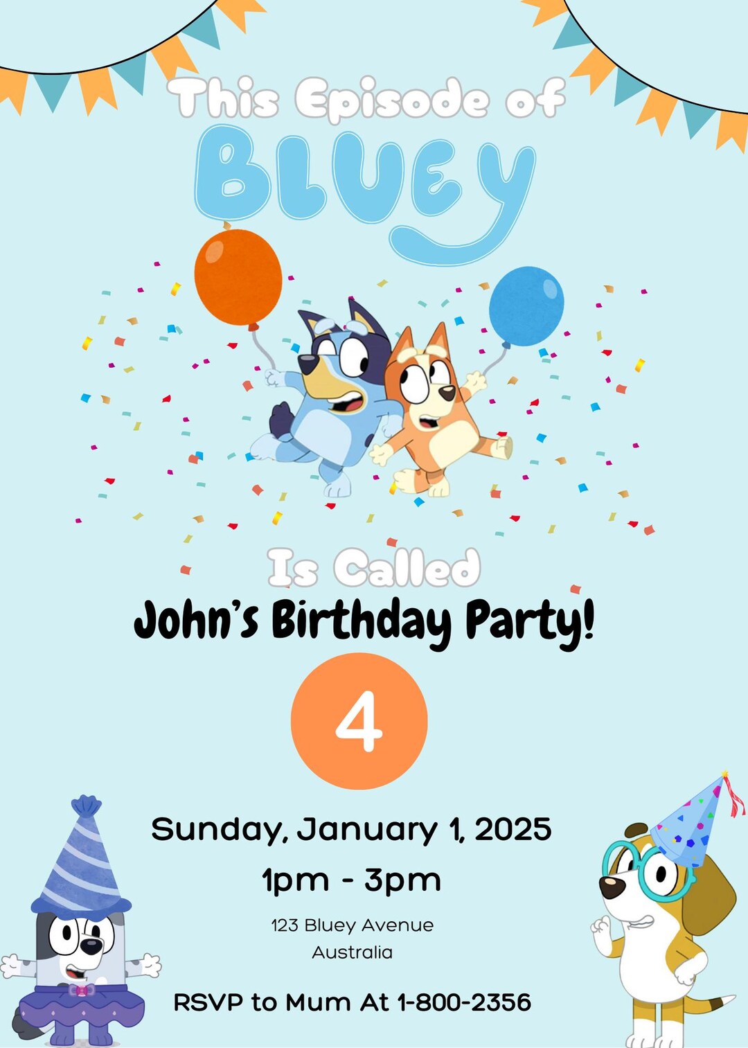 Bluey 4th Birthday Invitation Digital Download - Etsy