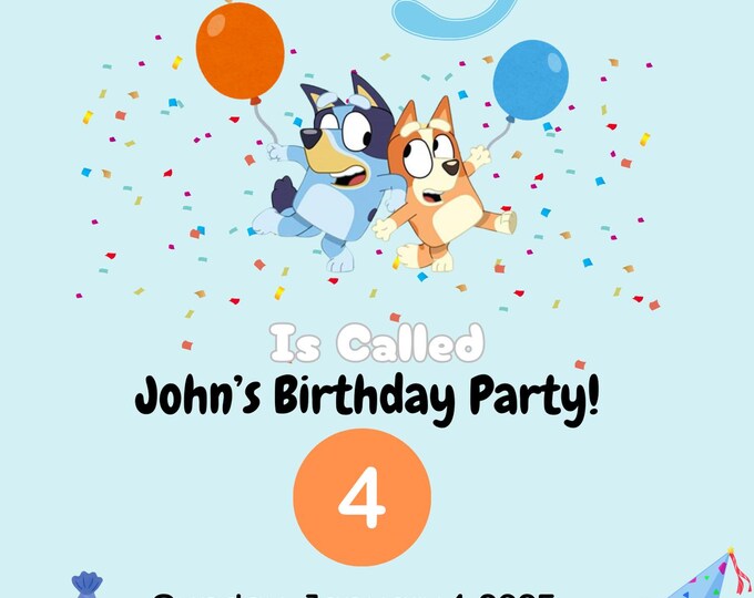 Bluey 4th Birthday Invitation Digital Download - Etsy