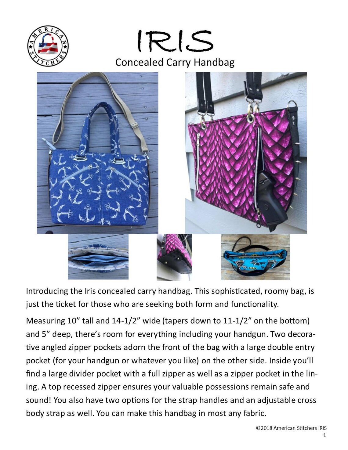Sewing Pattern Concealed Carry Purse , CC Purse Pattern, Iris CC Bag ...