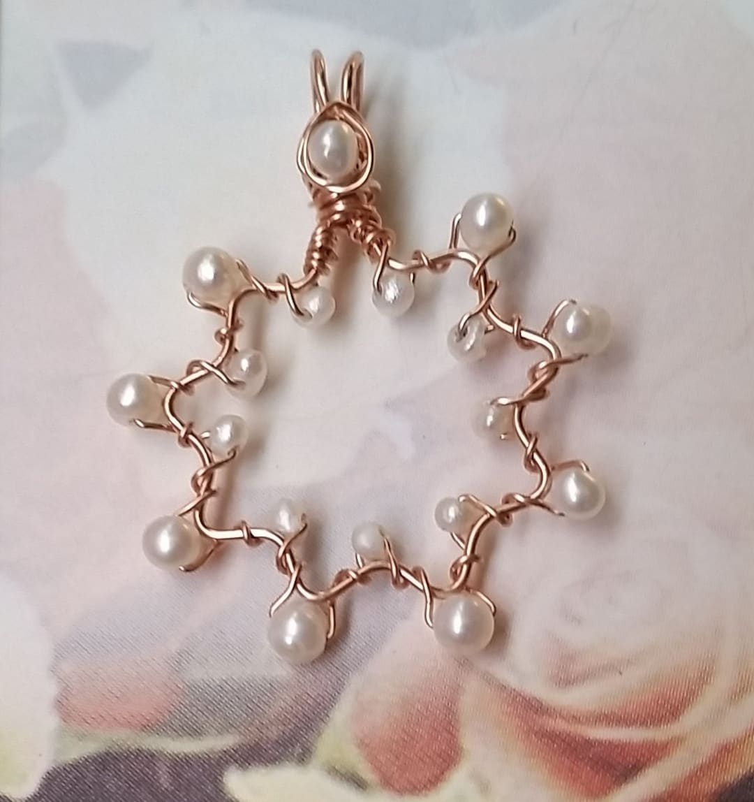 Freshwater Pearl 9-pointed Star Pendant: Wire Wrapped Rose Goldfilled ...