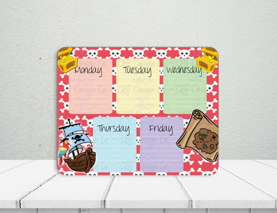 Pirate Themed Weekly Schedule Dry Erase Calendar Weekly Dry | Etsy