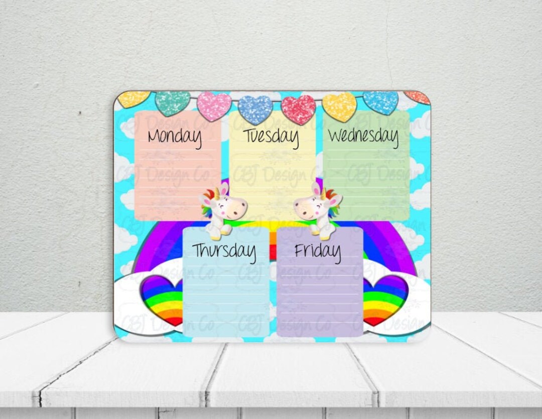 Rainbow Unicorn Themed Weekly Schedule, Dry Erase Calendar, Weekly Dry ...