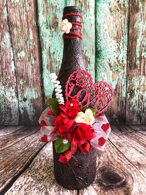 Decorated Wine Bottles coupage Bottles.altered Art.mixed Media Art.vintage Art Bottles corative Bottles.home Decor.gift.table Display Etsy