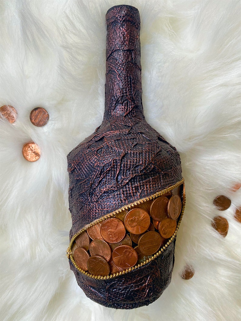 Wine Bottle Decor.home Decor.glass Bottle Art.money Art. Money Bottle ...