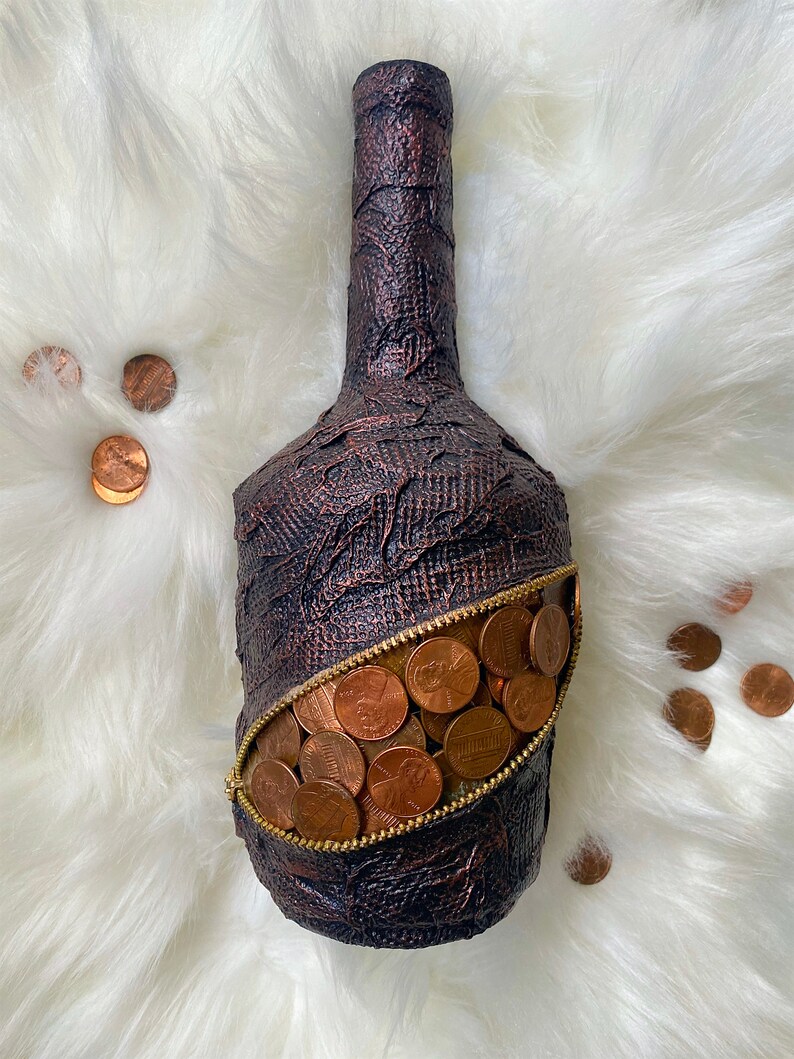 Wine Bottle Decor.home Decor.glass Bottle Art.money Art. Money Bottle ...