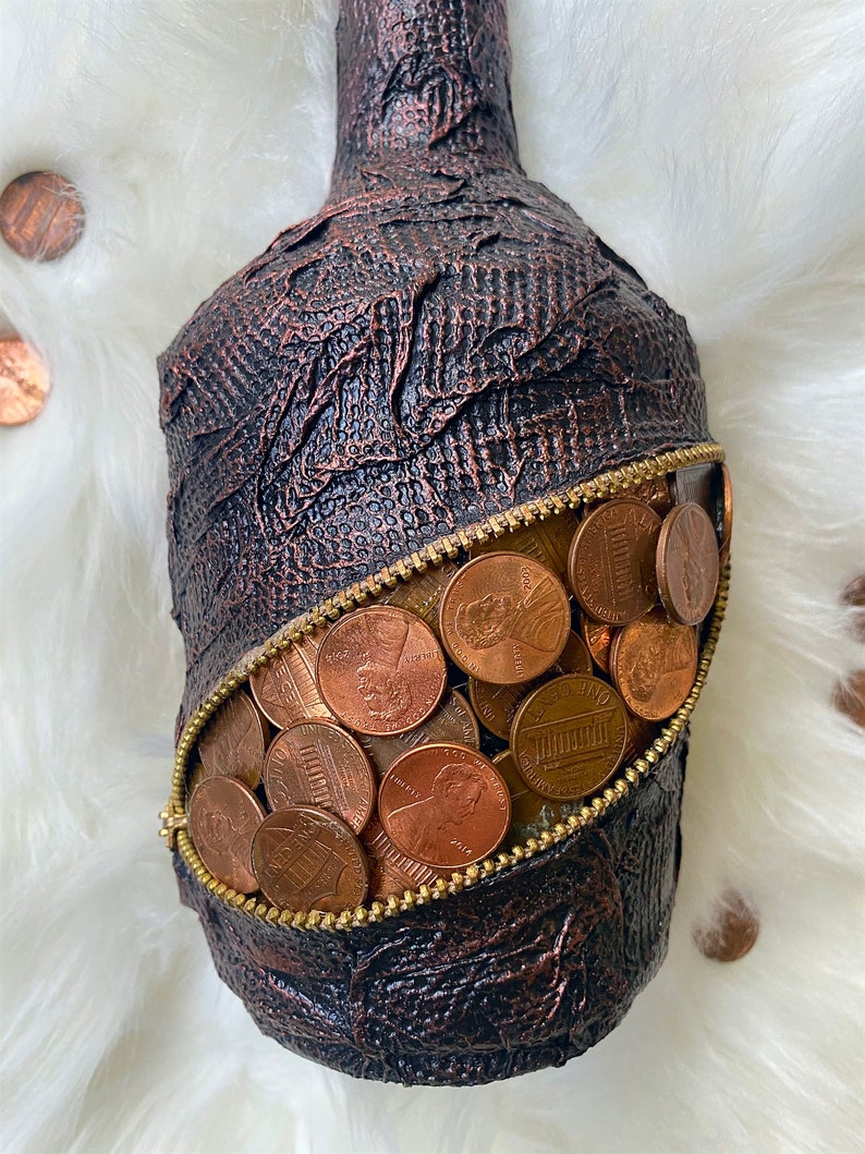 Wine Bottle Decor.home Decor.glass Bottle Art.money Art. Money Bottle ...