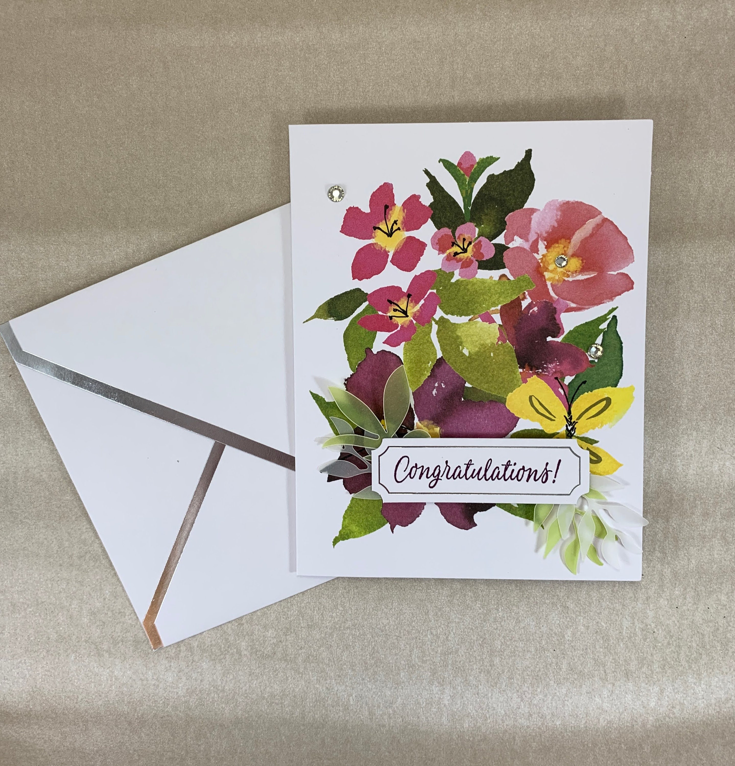 Congratulations Card Handmade Flower Greeting Card Watercolor Flowers ...