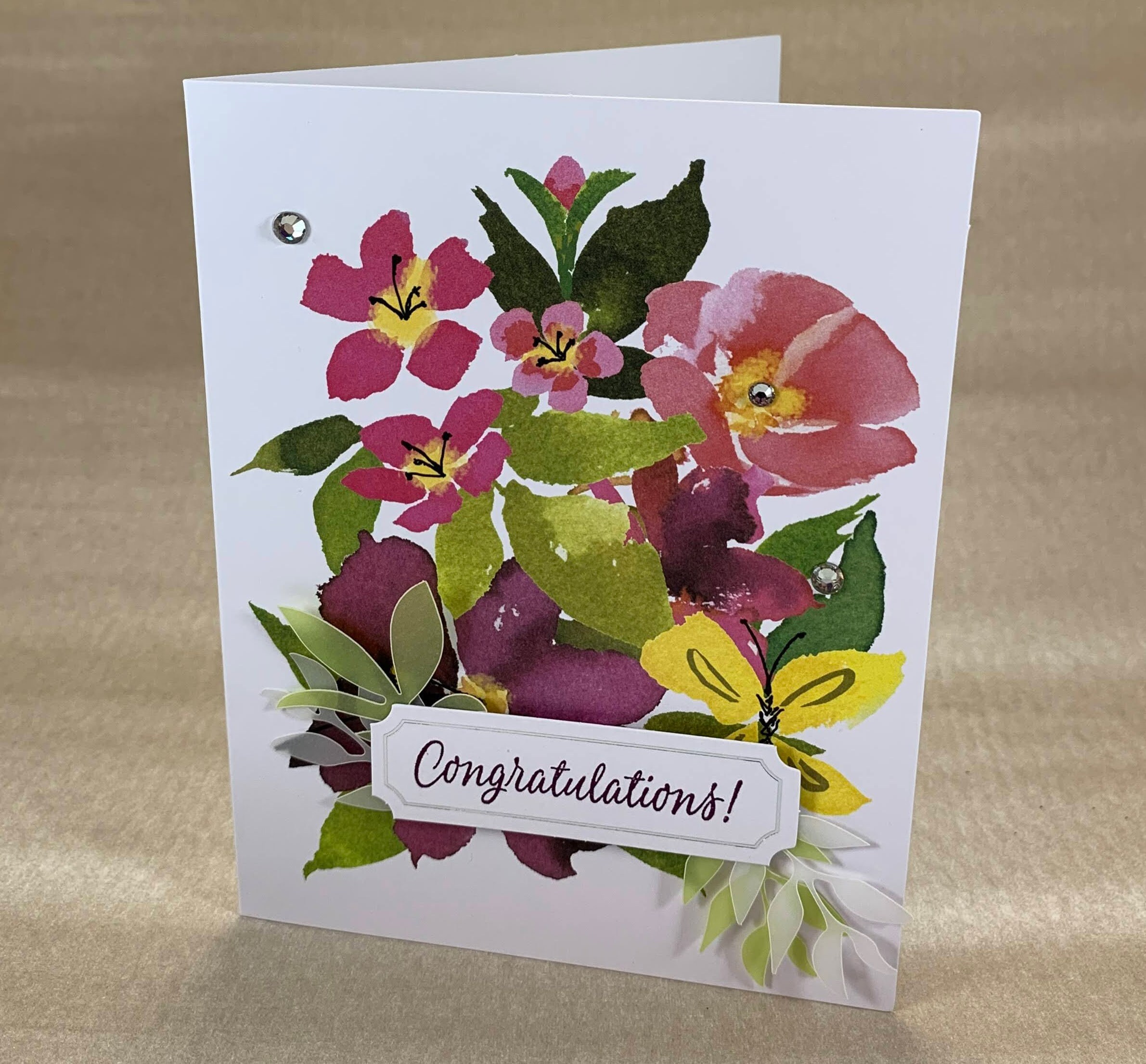 Congratulations Card Handmade Flower Greeting Card Watercolor Flowers ...