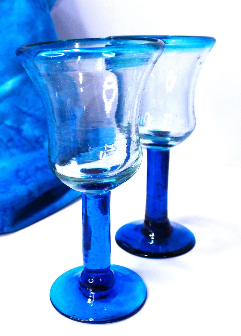 Mexican Hand-blown - Cobalt Blue Glass Goblets/wine Glasses - Set of 2 ...