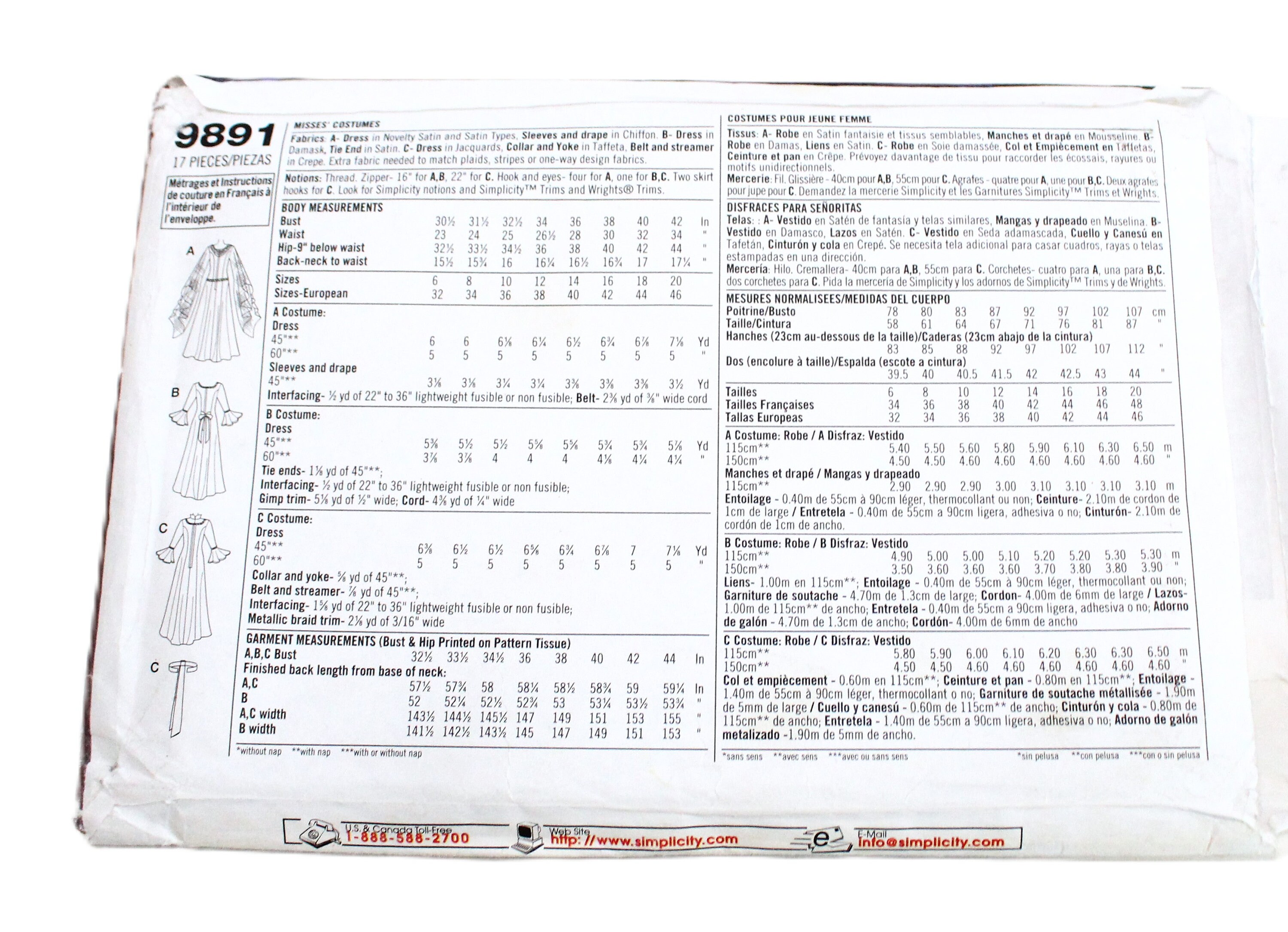 Simplicity 9891 Costume Pattern Renaissance Medieval Dress Misses ...