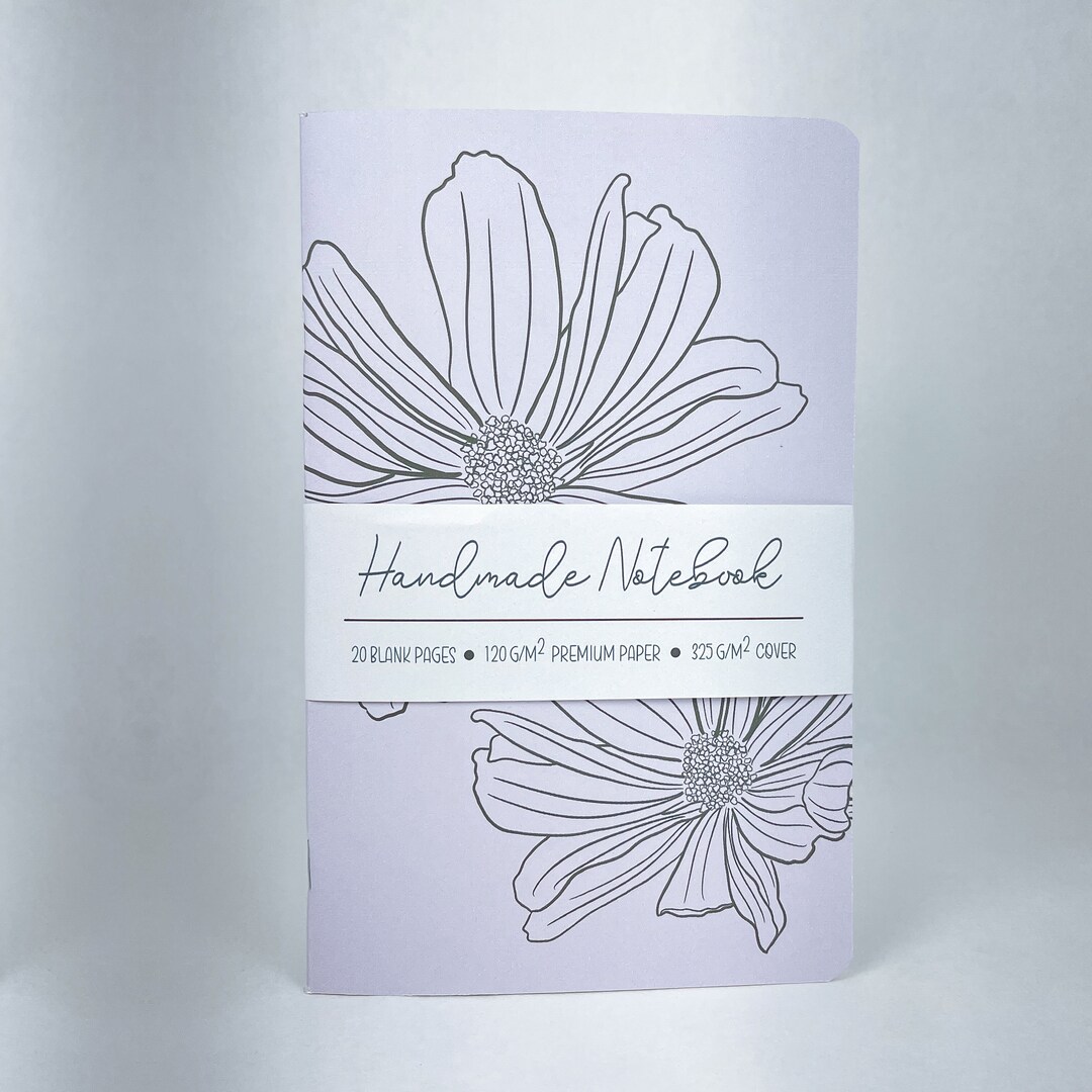 Inked Flowers - Style 1 - Lilac - Handmade Saddle Bound A5 Ish Sized ...