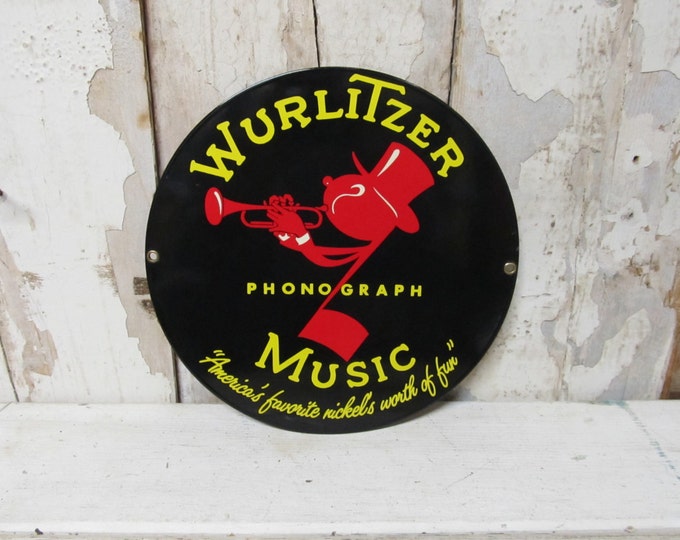 Vintage Wurlitzer Porcelain Enameled Advertising Sign, Music Sign, Andy ...