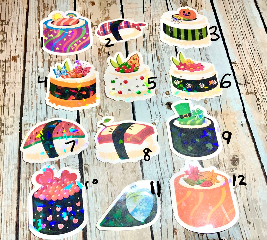 Shushi All Year Stickers, Holographic Sushi Stickers - Etsy