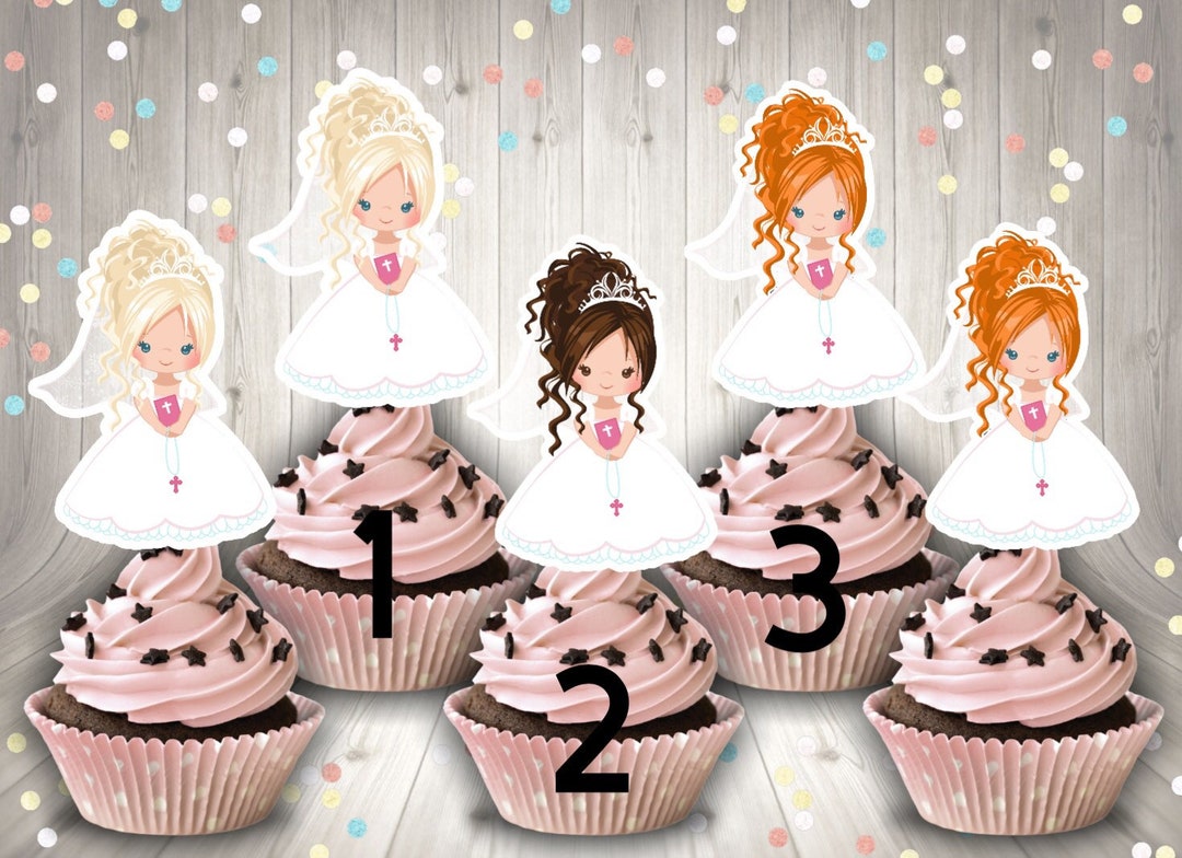 First Communion Girl Cupcake Toppers, Set of 12 - Etsy