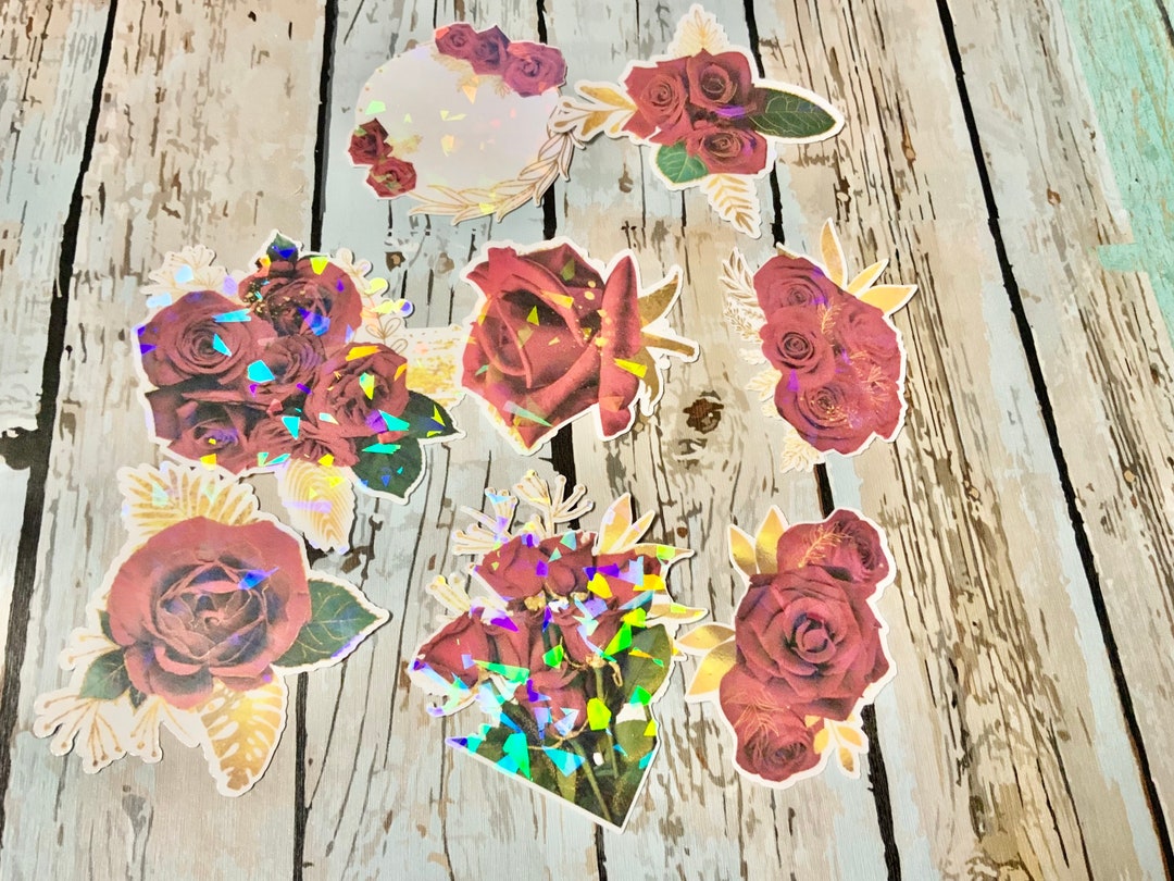 Red Roses Holographic Stickers, Set of 8 - Etsy
