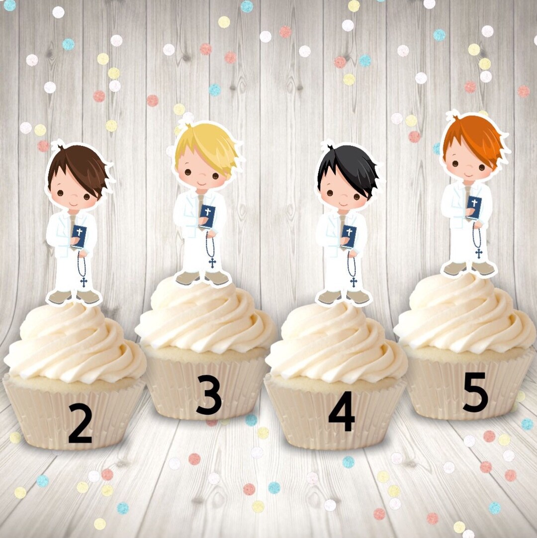 Bundle, First Communion Boy Set, 12 Cupcake Toppers, First Communion ...