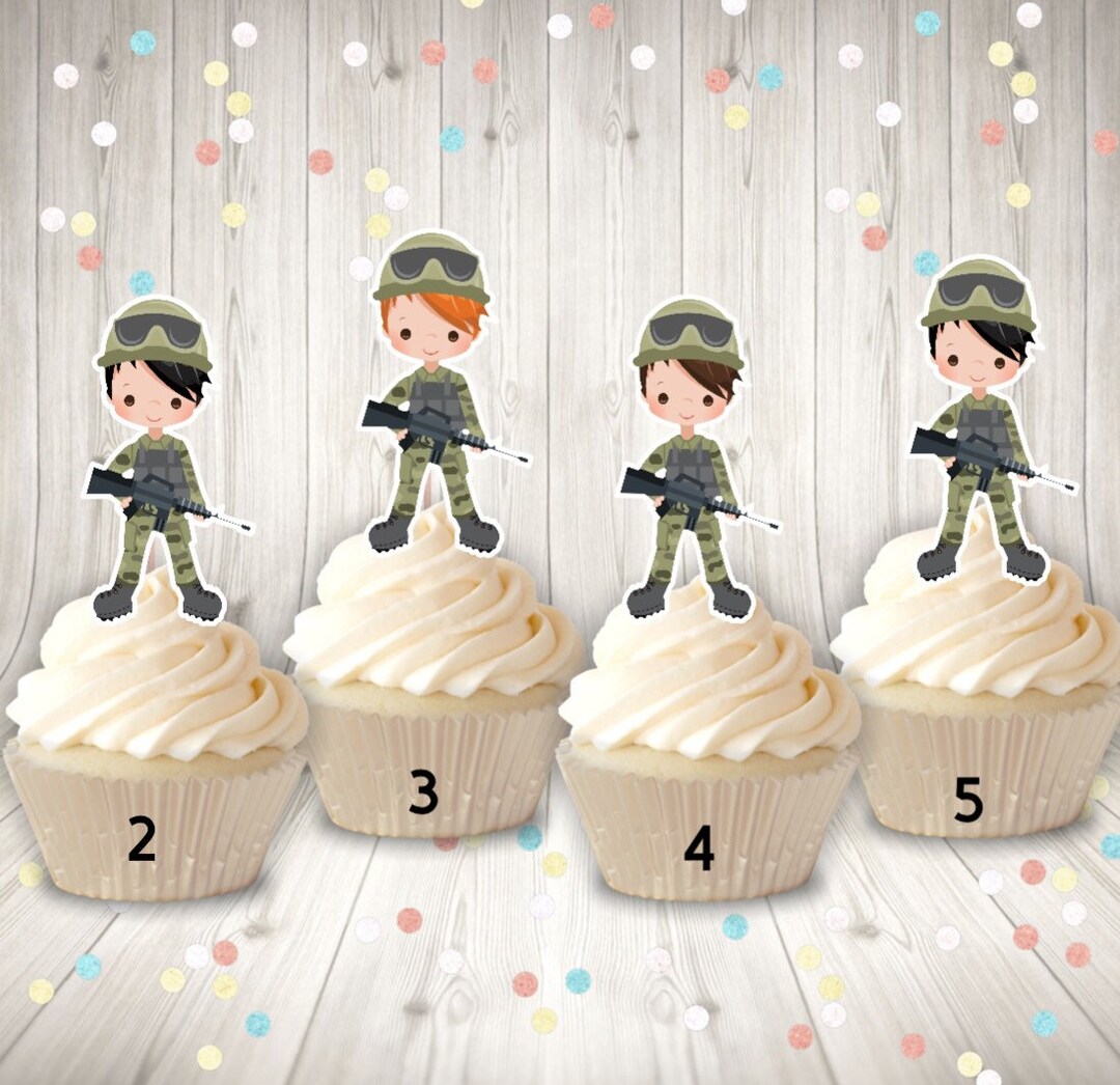 Little Soldiers Cupcake Toppers, Decor Cupcake Toppers, Army ...