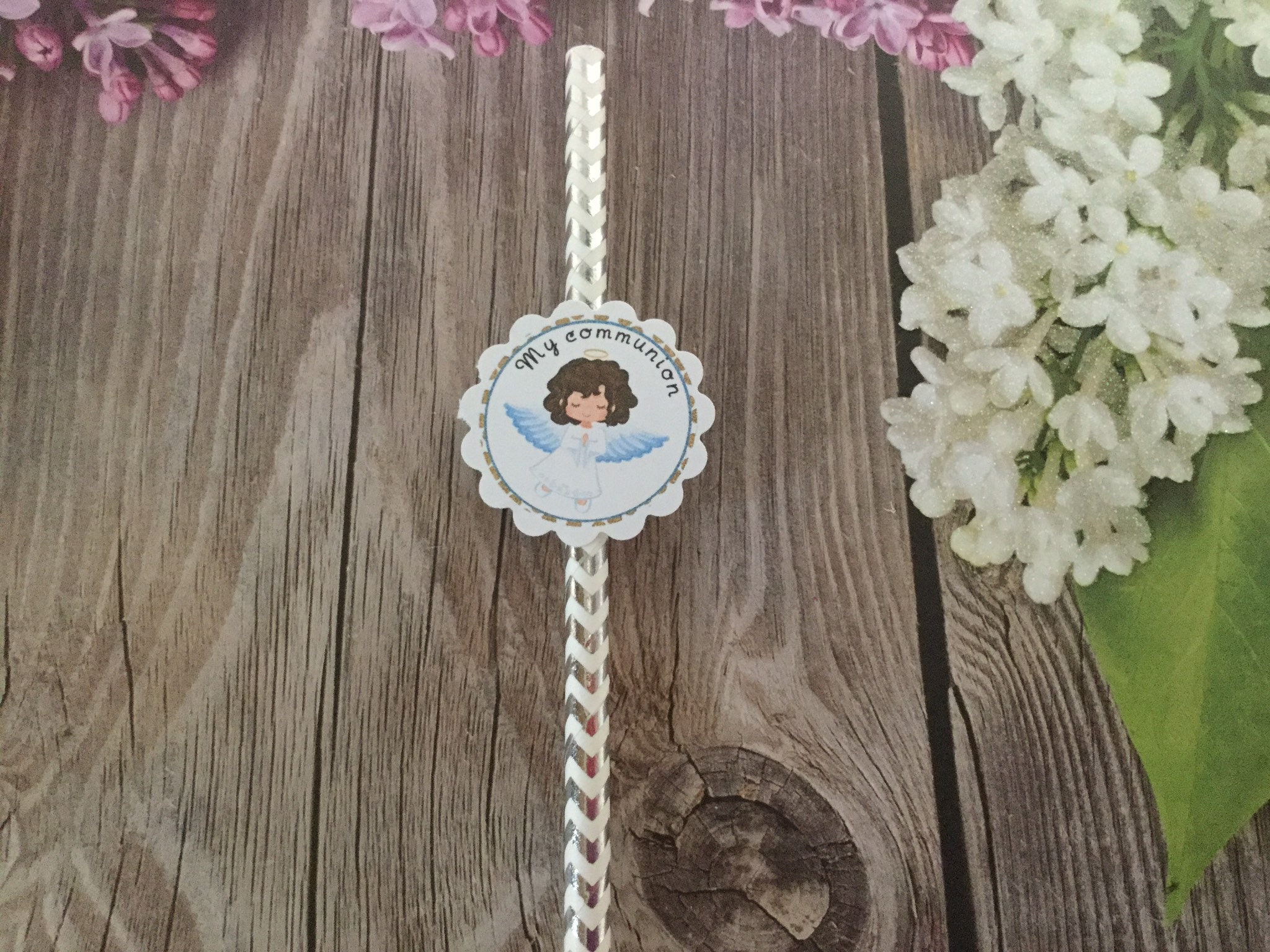Angel Straws Decorated Straws Baptism Angel Straws First - Etsy