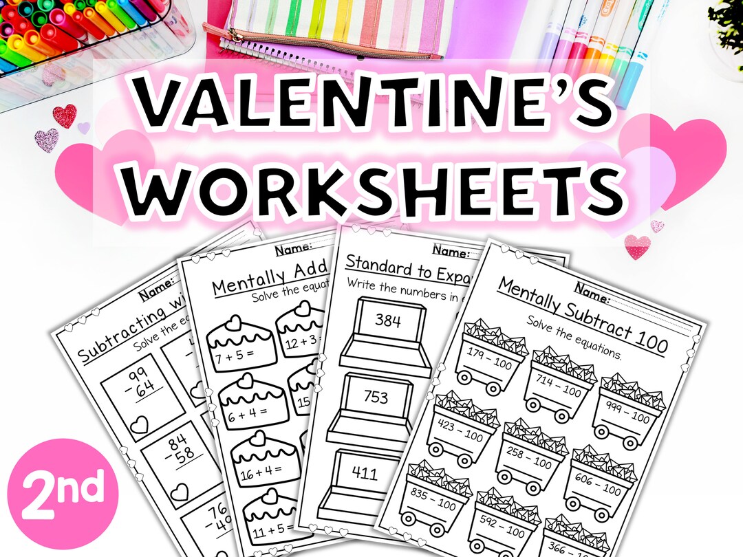 2nd Grade Valentine's Day Math Worksheets February - Etsy