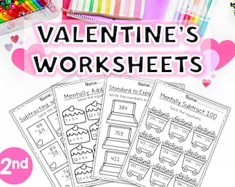 2nd Grade Valentine's Day Math Worksheets February - Etsy