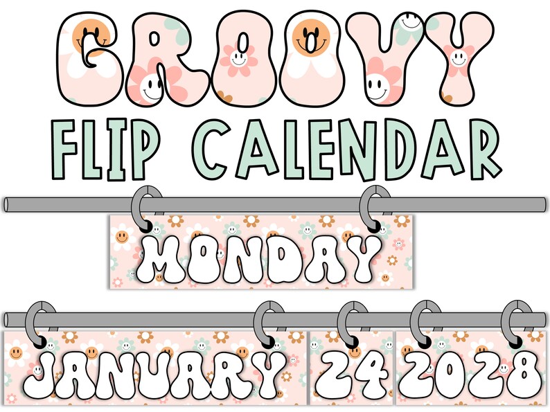 Groovy Flip Calendar | Retro Classroom Decor - Etsy