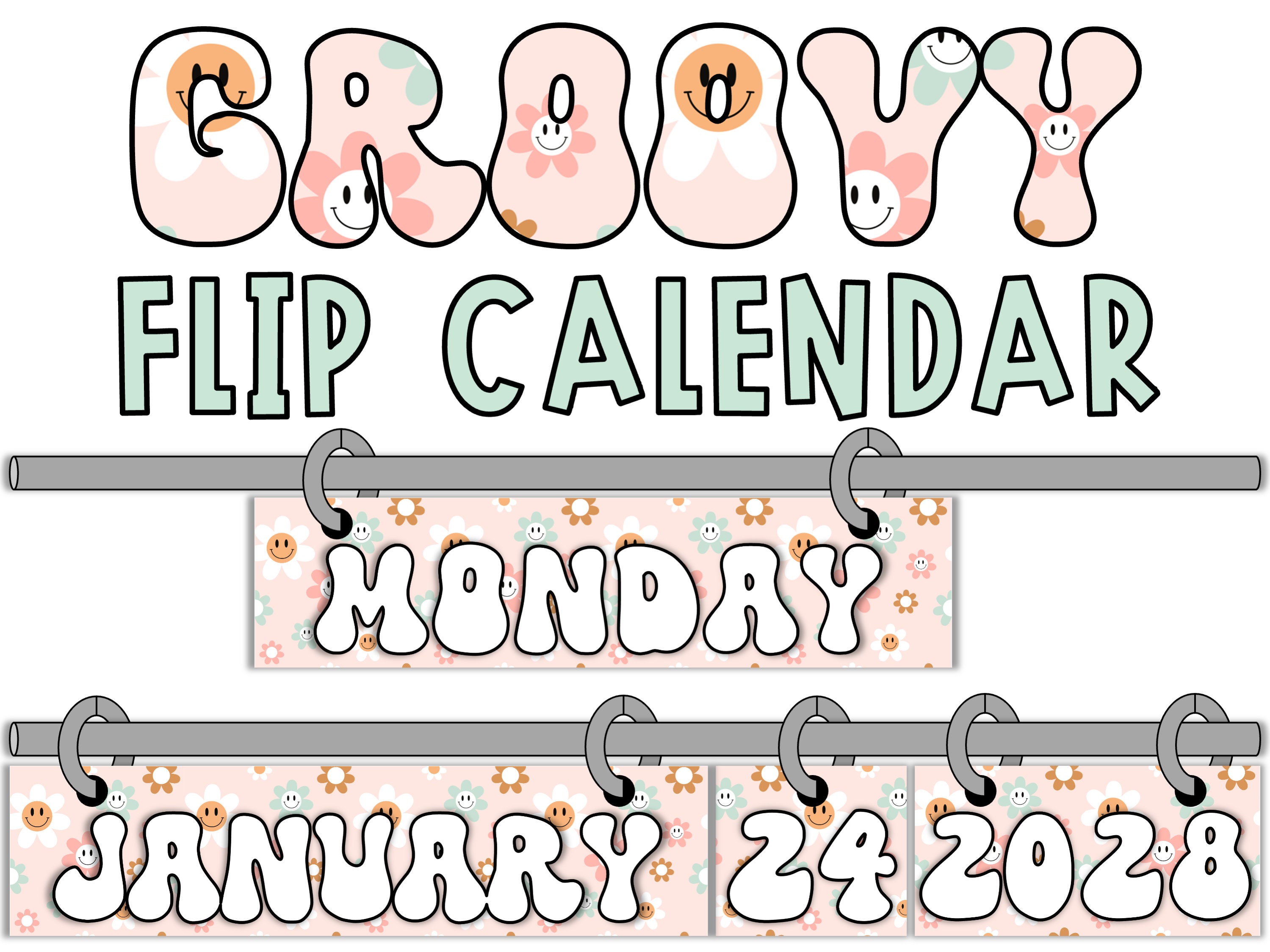 Groovy Flip Calendar | Retro Classroom Decor - Etsy