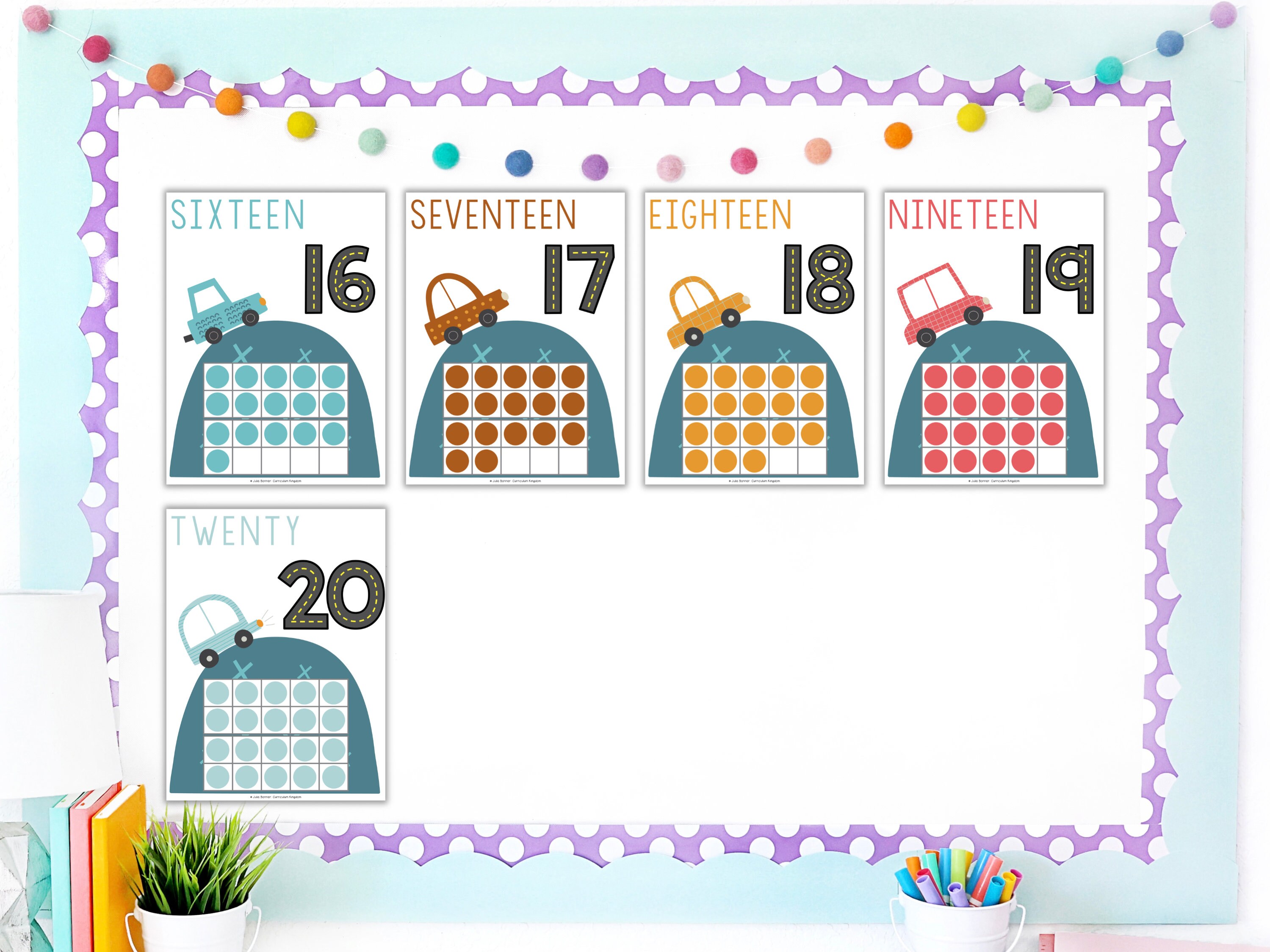 Classroom Number Posters Ten Frames 1-20 Printable Car Theme - Etsy