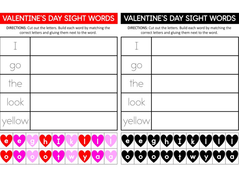 Valentines Day Sight Words Kindergarten Spelling Practice Printable ...
