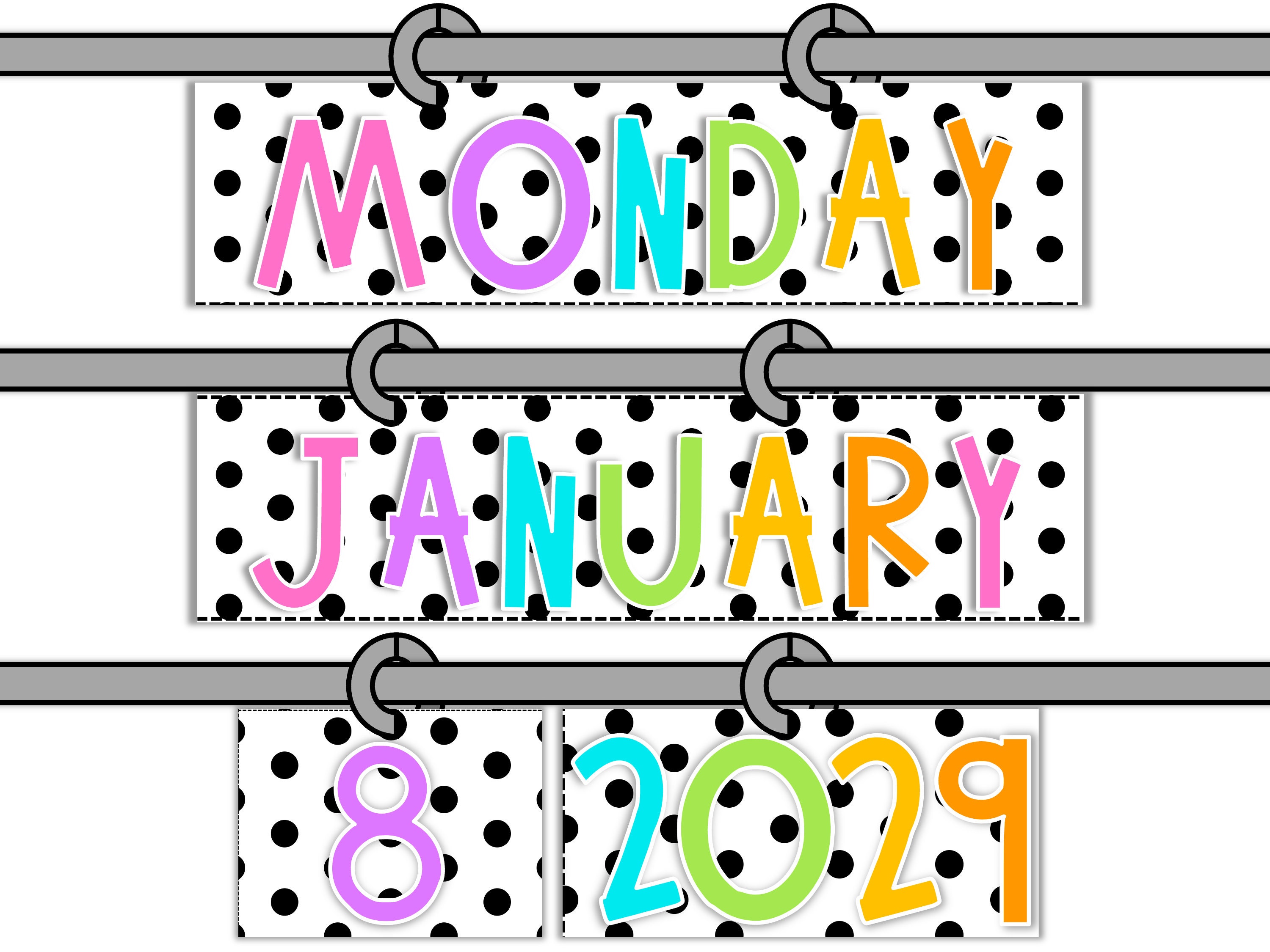 Daily Flip Calendar Rainbow Flip Calendar Polka Dot Calendar Classroom ...