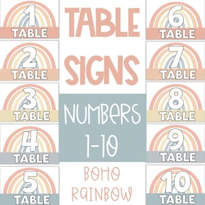 Classroom Table Number Signs | Boho Rainbow Classroom Decor - Etsy
