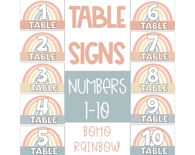 Classroom Table Number Signs | Boho Rainbow Classroom Decor - Etsy