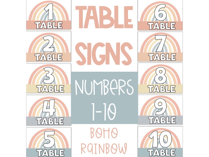 Classroom Table Number Signs | Boho Rainbow Classroom Decor - Etsy