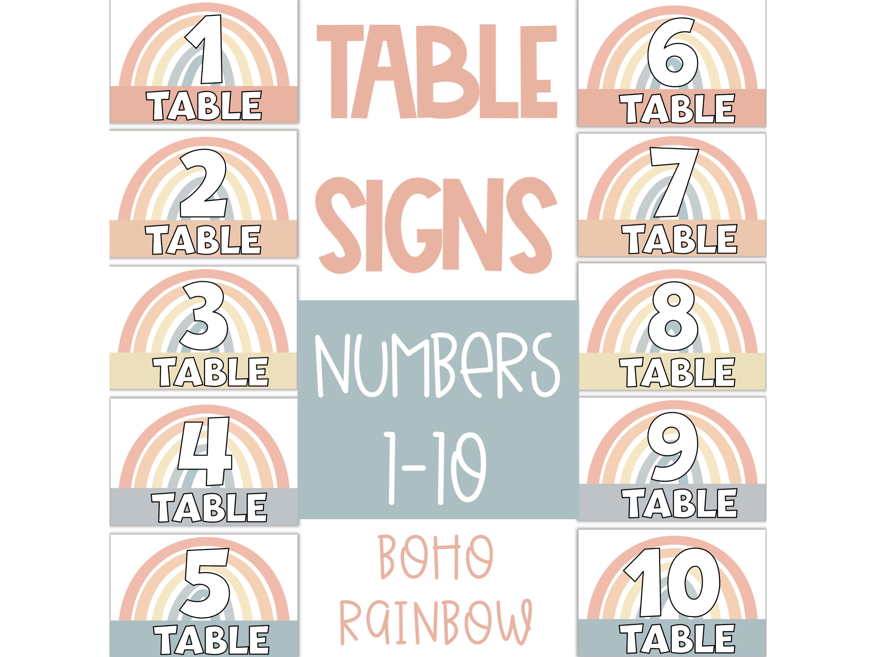 Classroom Table Number Signs | Boho Rainbow Classroom Decor - Etsy