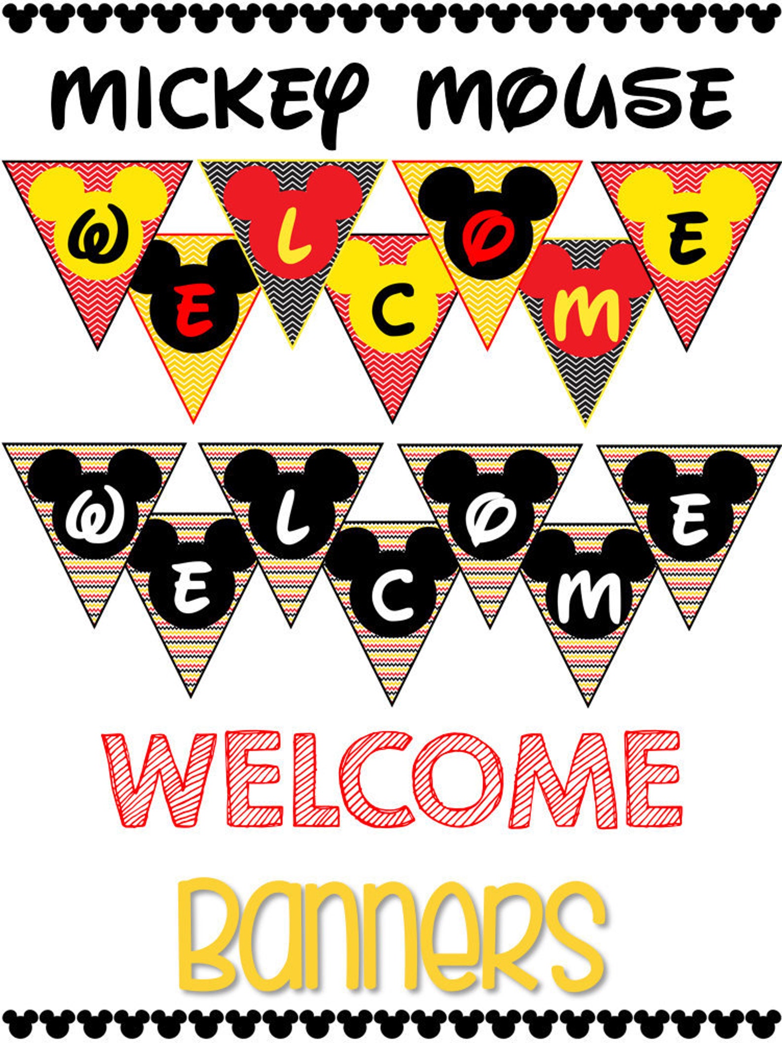 Mickey Mouse Welcome Banners Classroom Decor Chevron | Etsy