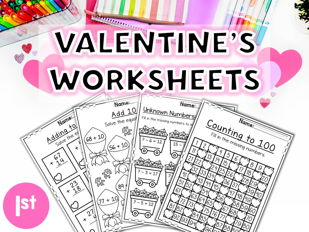 1st Grade Valentine's Day Math Worksheets February - Etsy