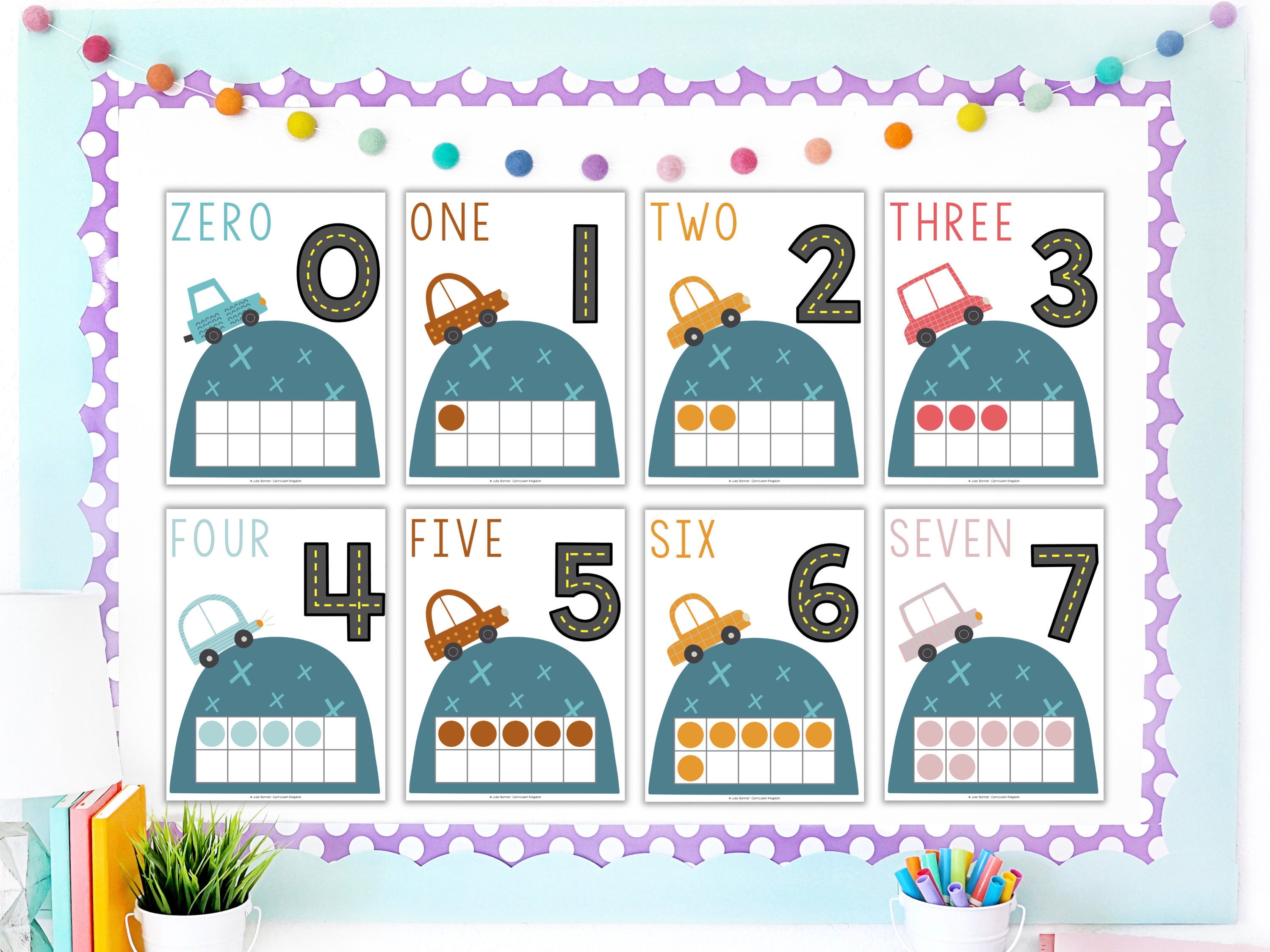 Classroom Number Posters Ten Frames 1-20 Printable Car Theme - Etsy