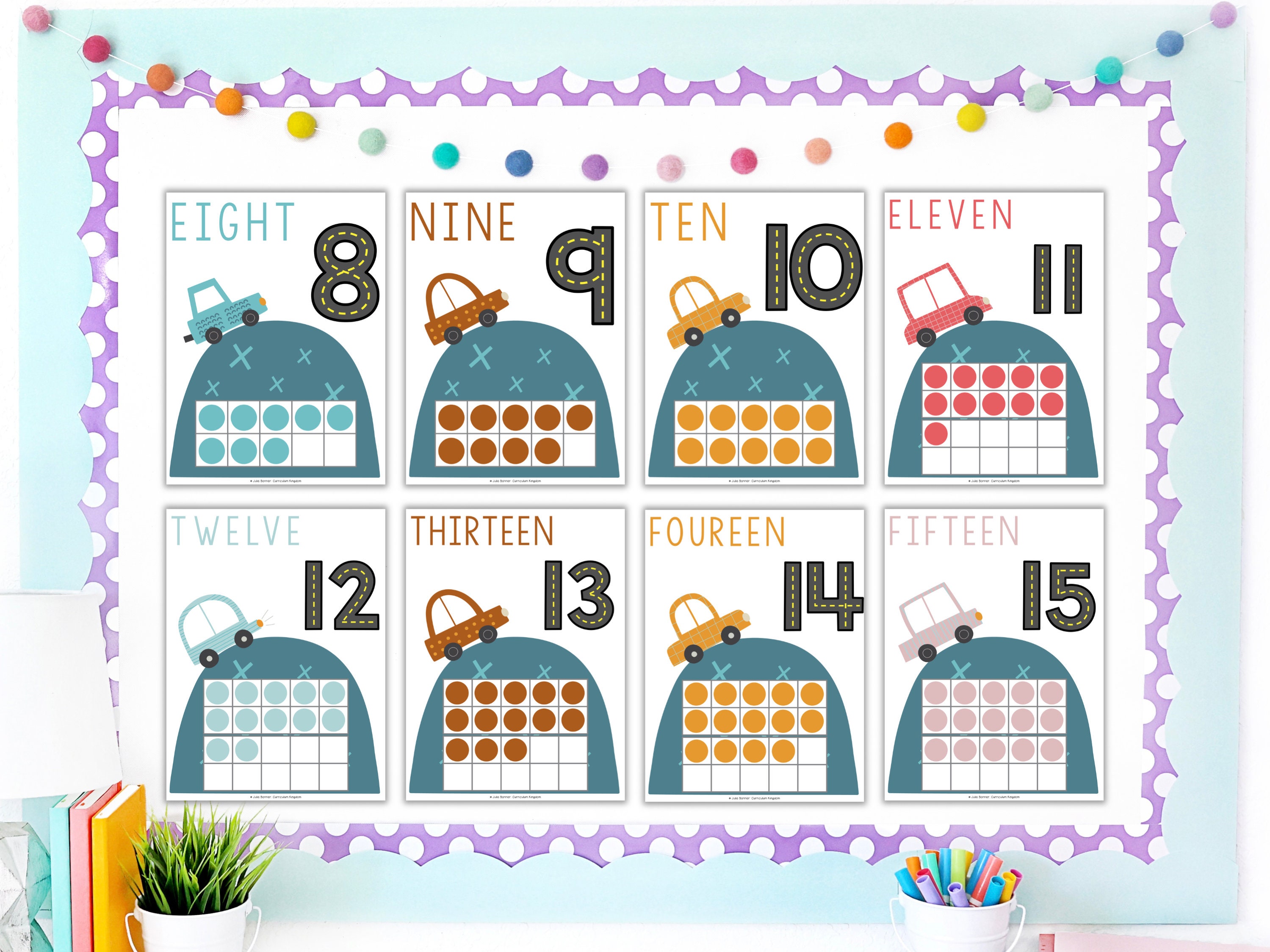 Classroom Number Posters Ten Frames 1-20 Printable Car Theme - Etsy